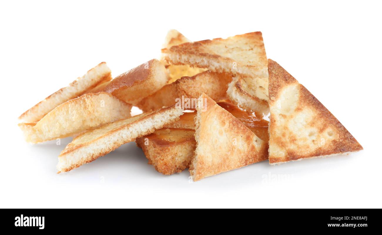 Delicious crispy pita chips on white background Stock Photo - Alamy