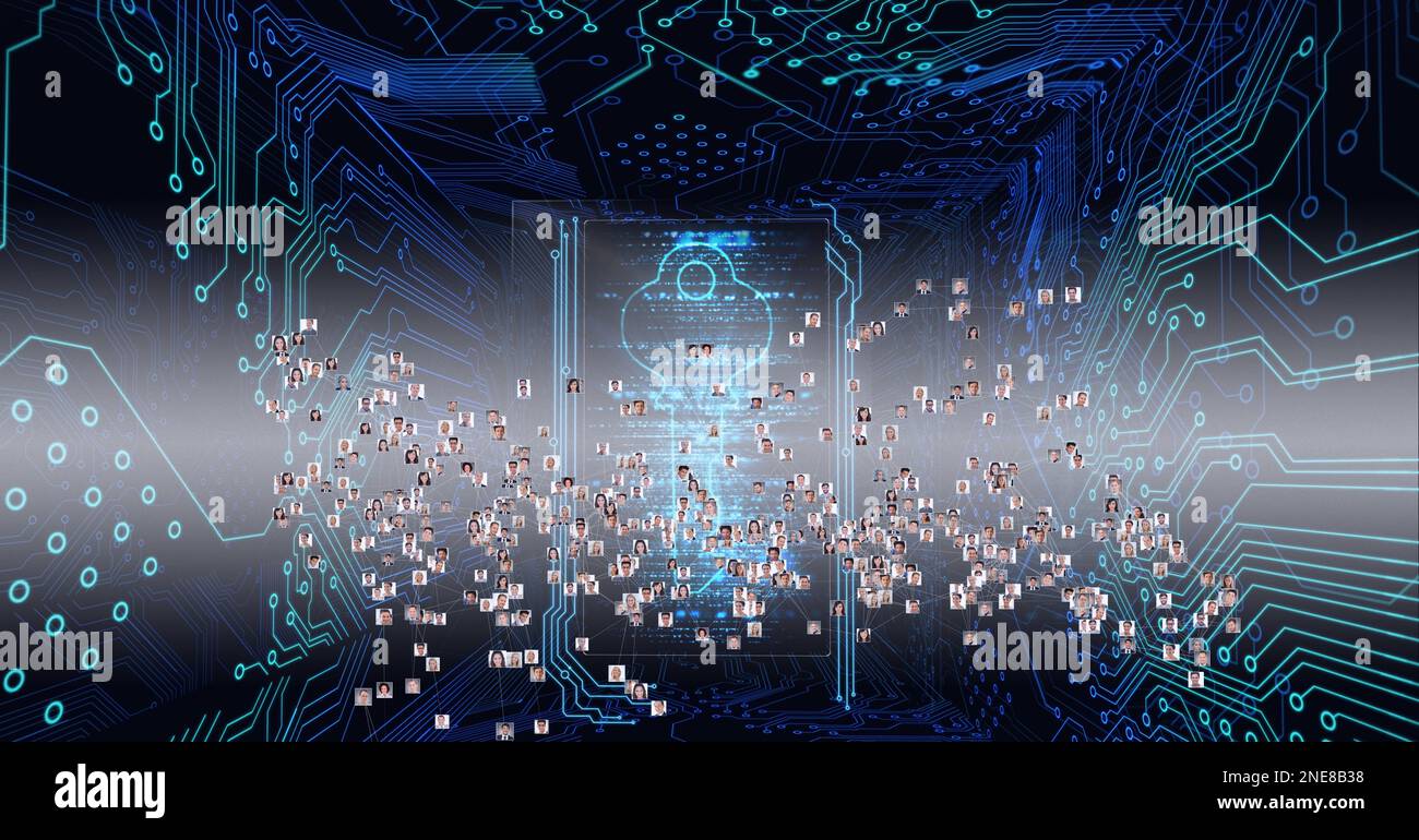 Composition Of Network Of Connections With Over Security Key And Computer Circuit Board Stock