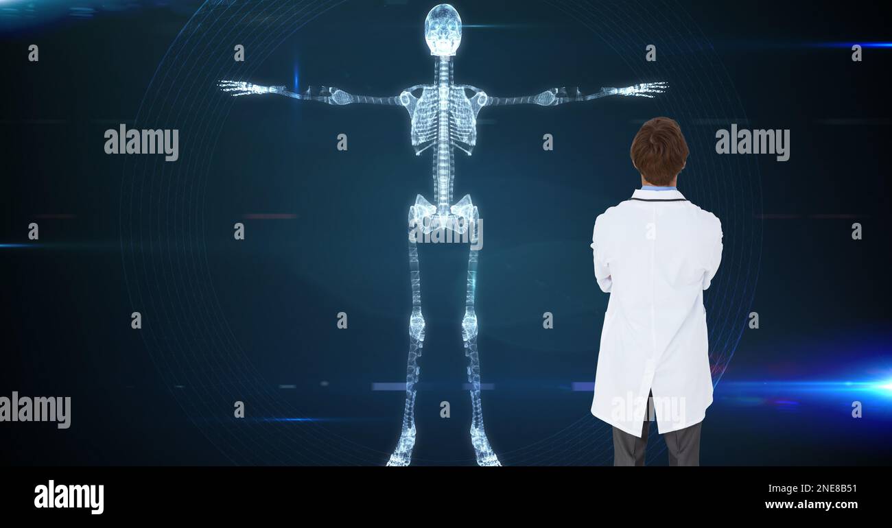 Composition of male doctor using virtual screen with skeleton model ...