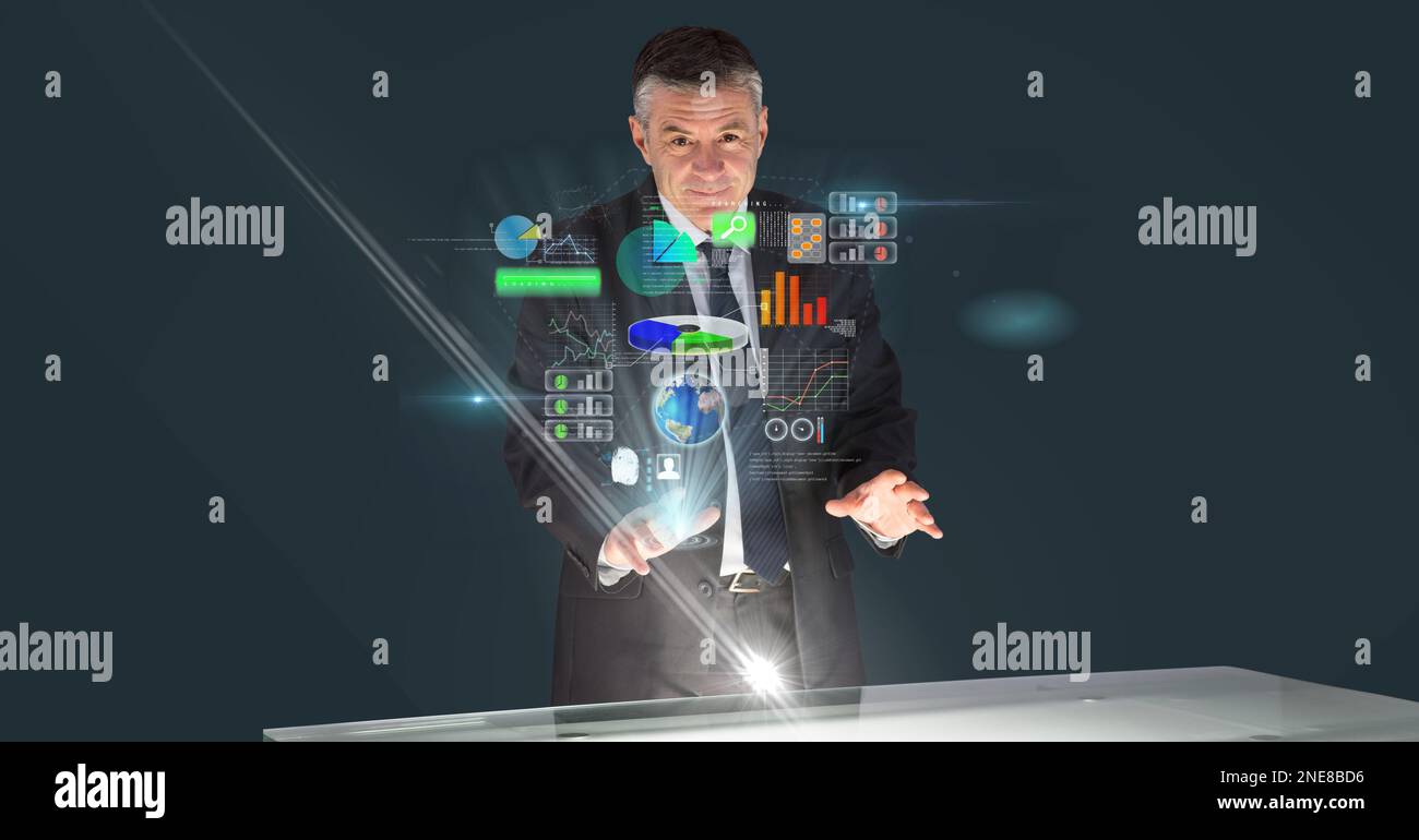 Animation businessman touching digital screen hi-res stock photography ...