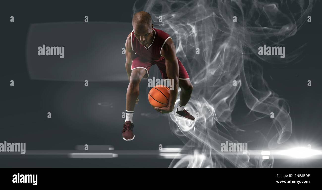 Composition of male basketball player holding basketball with copy ...