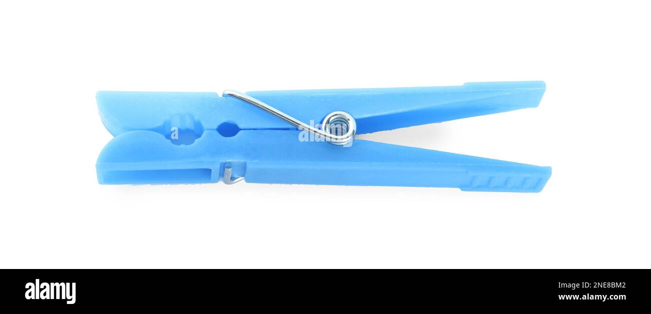 Bright light blue plastic clothespin isolated on white Stock Photo - Alamy
