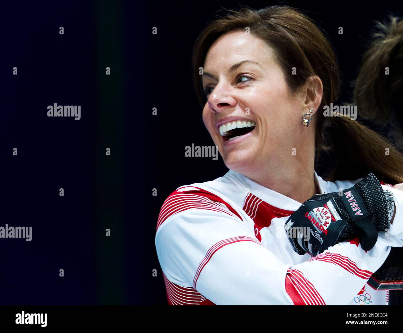Team Canada skip Cheryl Bernard laughs while playing against Team ...