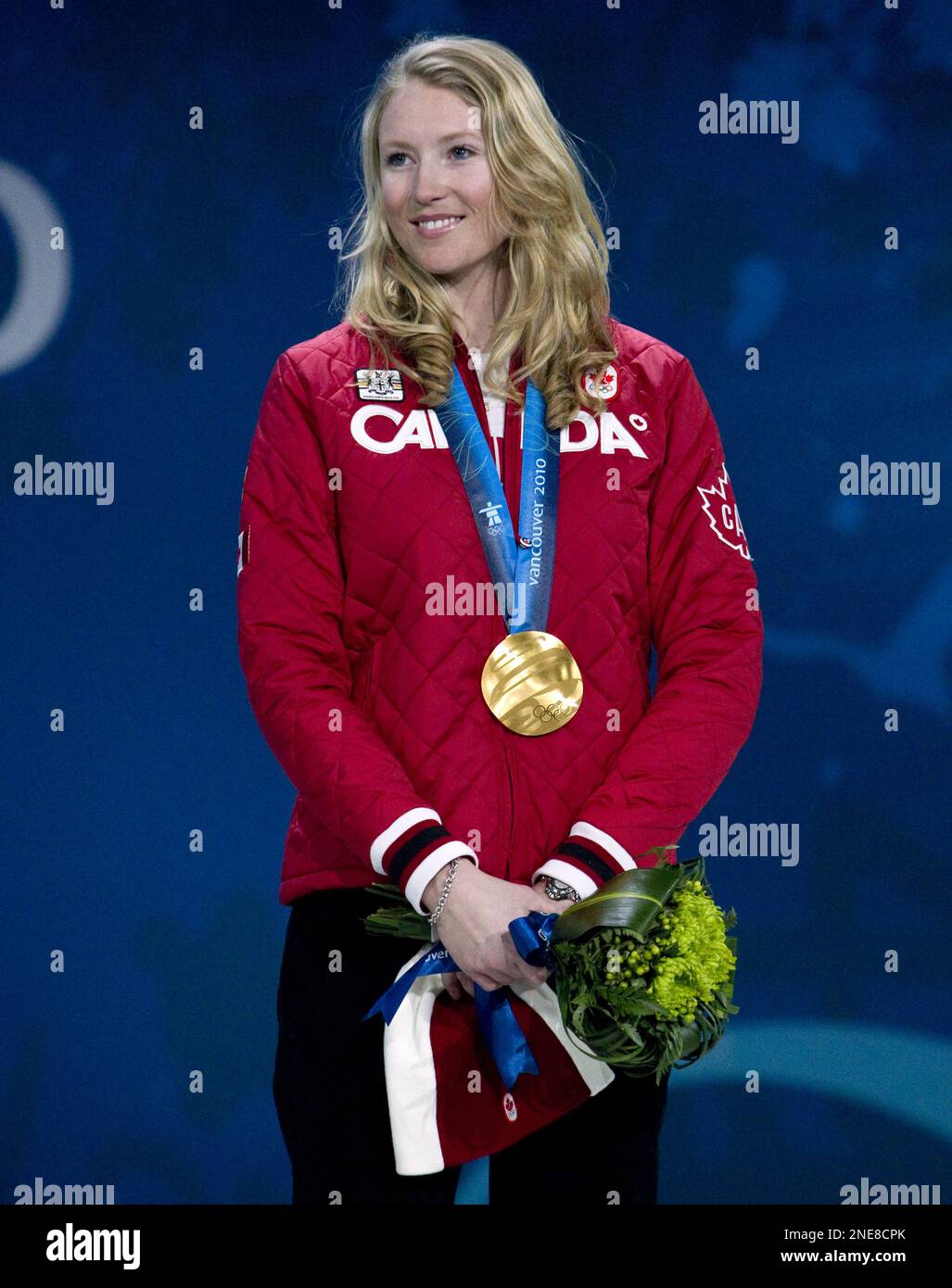 Ski-cross gold medalist Canadian Ashleigh McIvor watches the Canadian ...