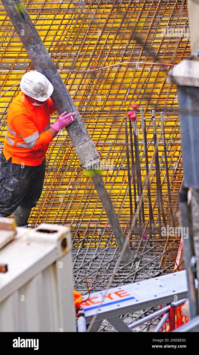Concrete pouring in the construction of a block of flats in Barcelona ...