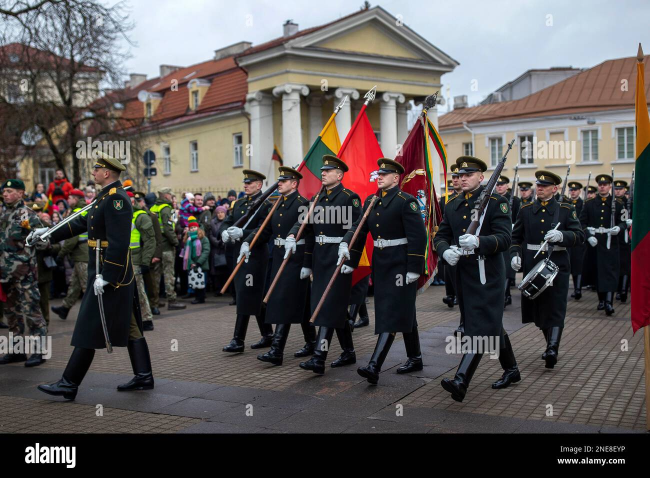 Lithuanian soldiers march during a ceremony to mark State Restoration ...