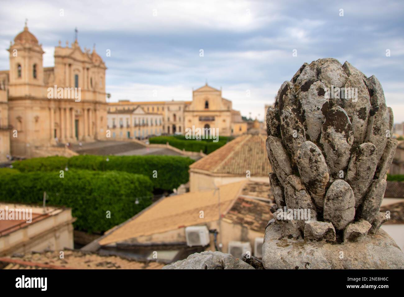 pine cone, typical sicilian symbol, on the terrace of San Carlo ...