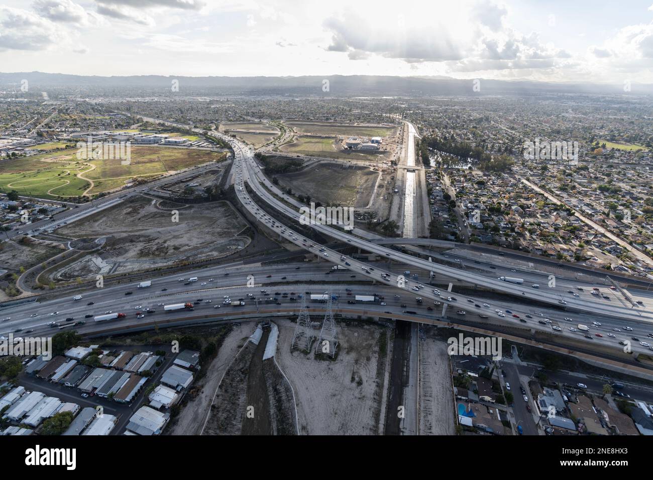 Aerial view of the beginning of the Hollywood 170 freeway at the ... Aerial view of the beginning of the Hollywood 170 freeway at the ...