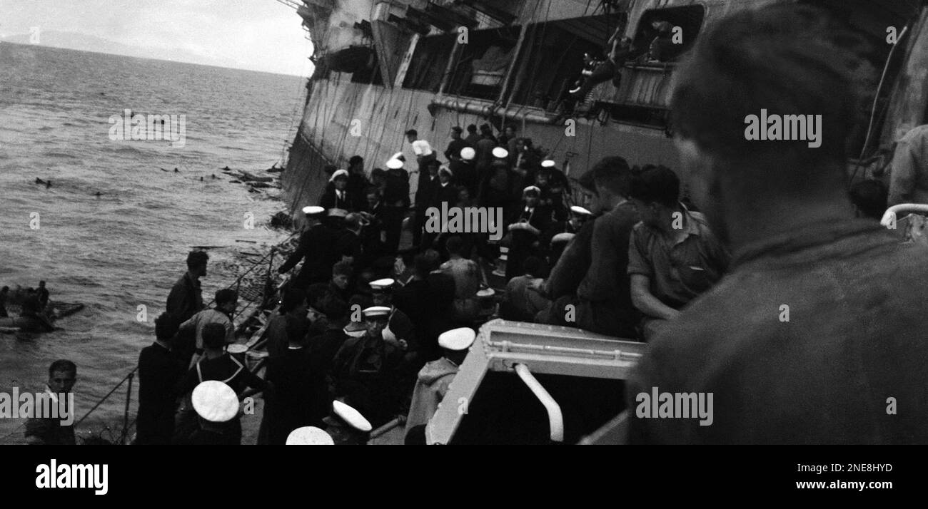 The scene on board one of the destroyers which took off the men from ...