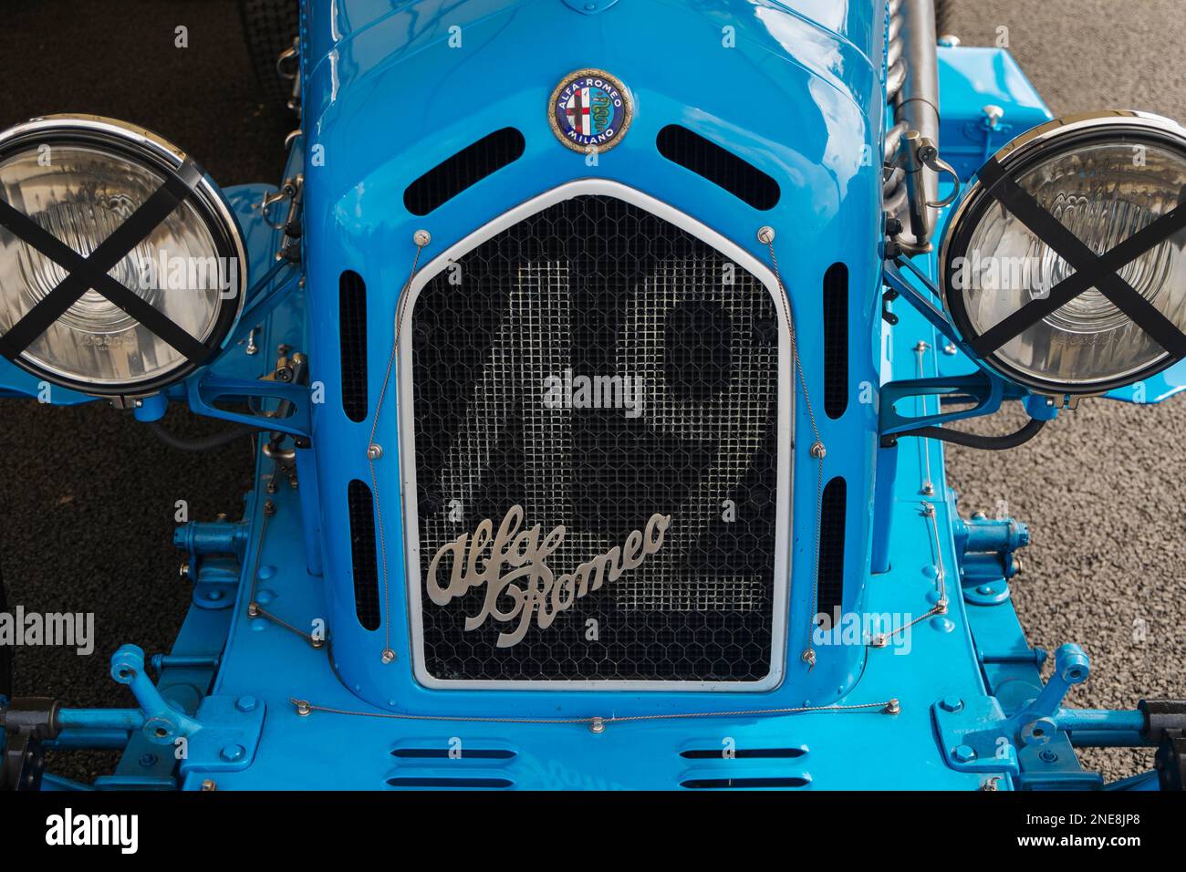 Blue 1930s Alfa Romeo 8C 2600 Monza in the paddock competing in the ...