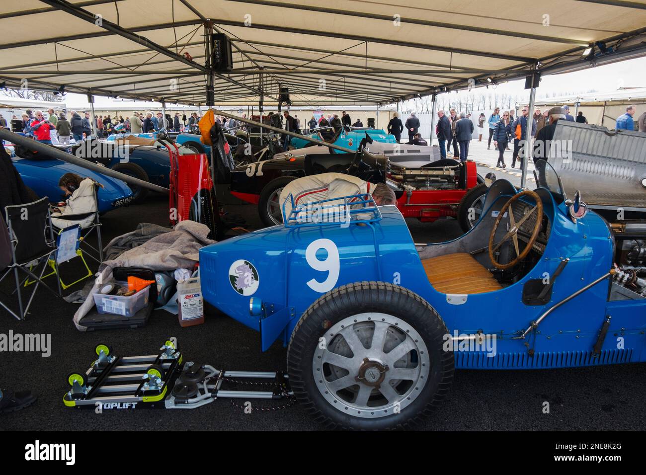 1920s Bugatti Type 35 sportscars in the paddock competing in the Varzi ...