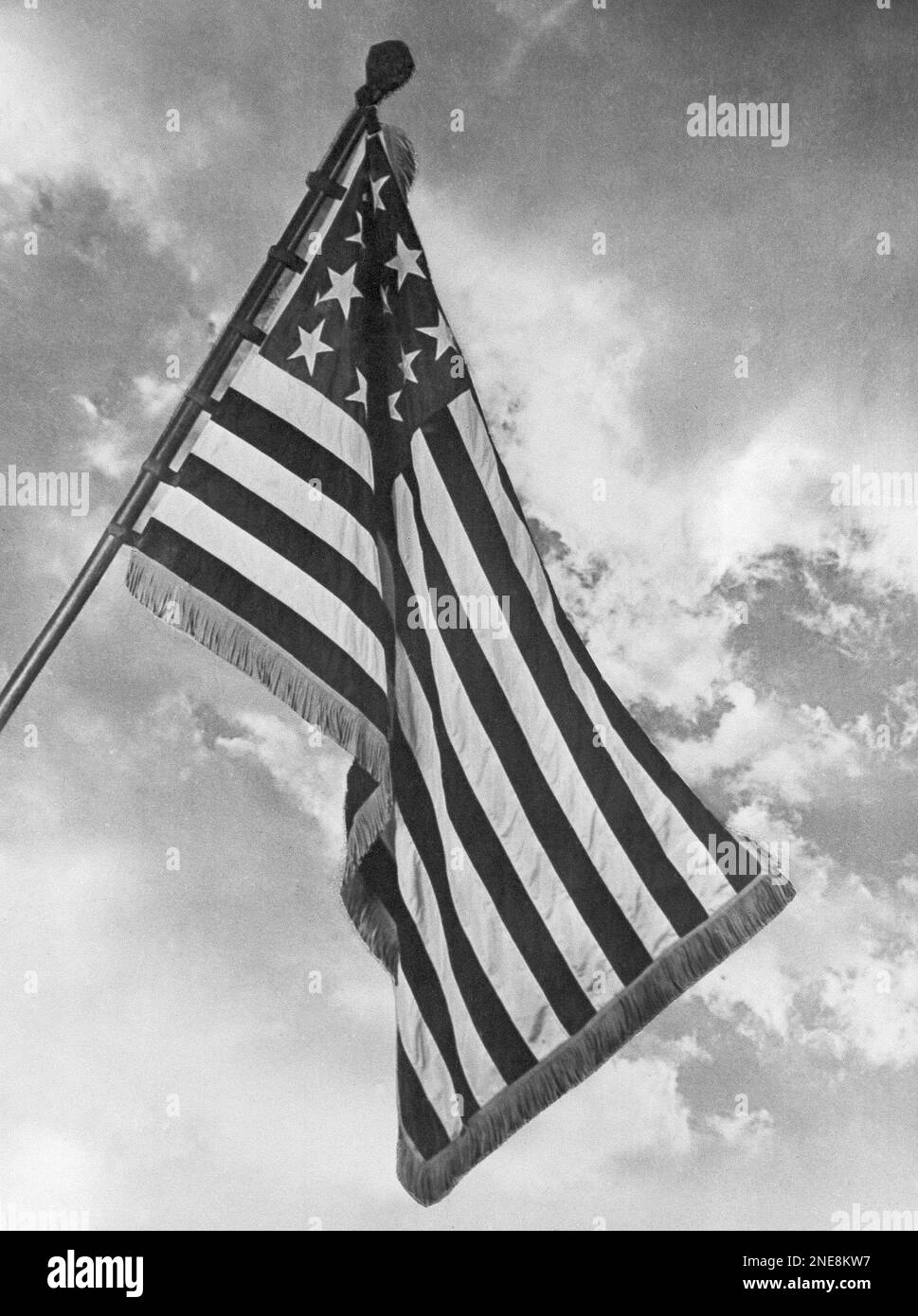 Unfurled against a picturesque English sky, the replica of an earlier ...