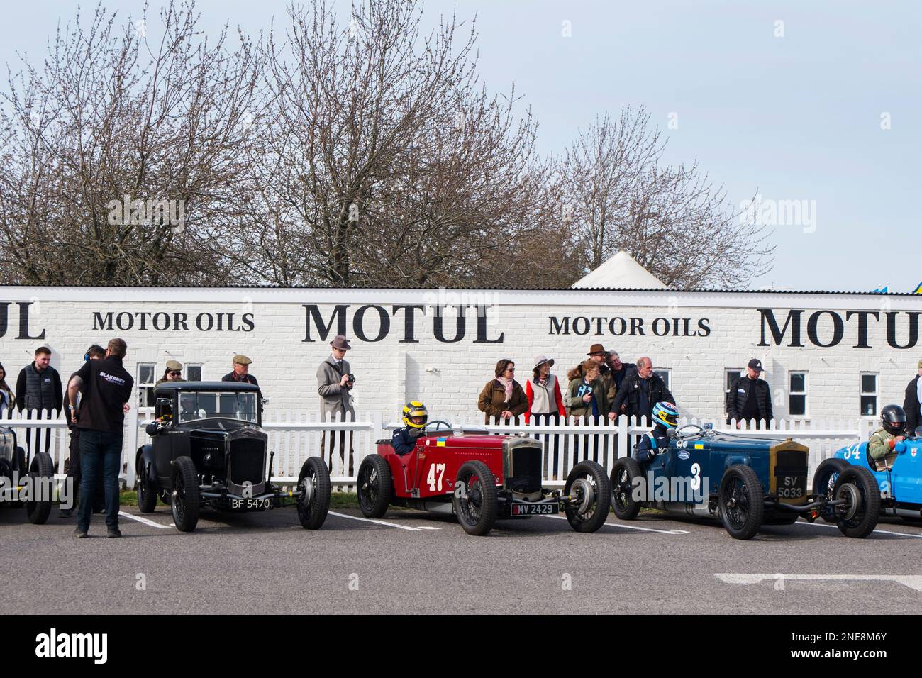 1920s and 1930s Frazer Nash sports-cars waiting in the Assembly Area ...