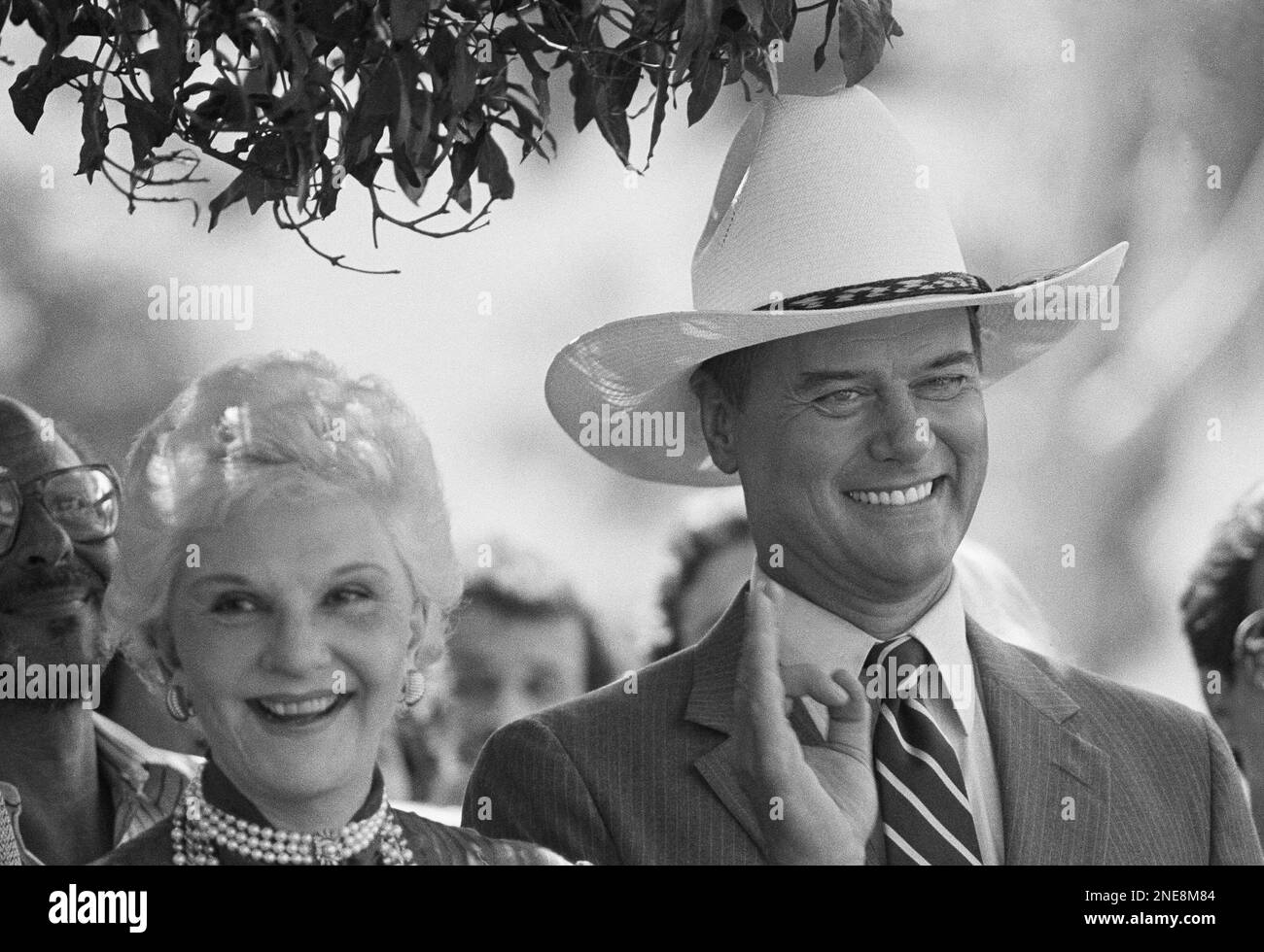 Actor Larry Hagman Putting On His Best J P Ewing Look Gives The All