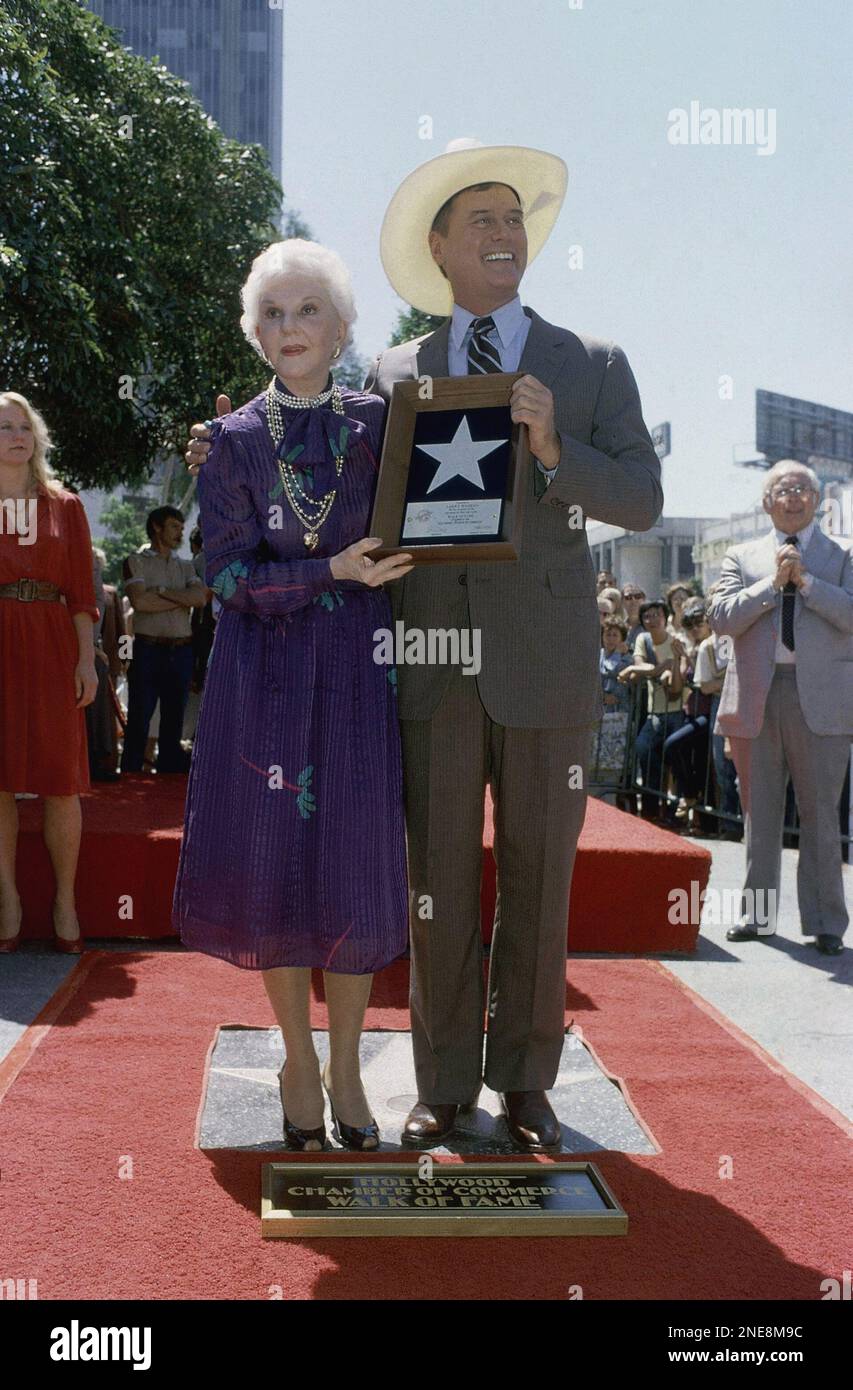 Actor Larry Hagman In Front Of Hollywoods Walk Of Fame With Arms