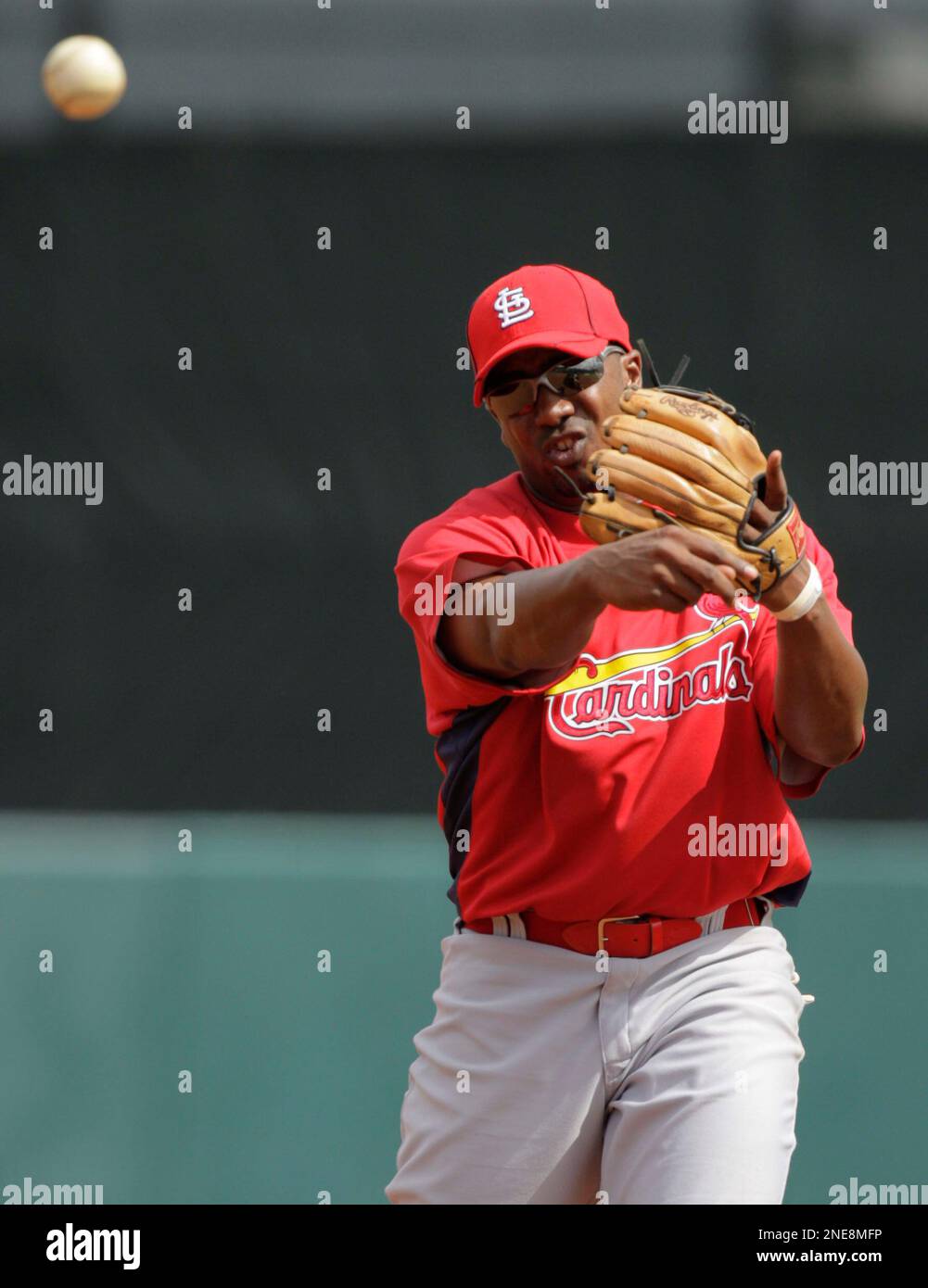 St. Louis Cardinals second baseman Ruben Gotay takes infield during ...