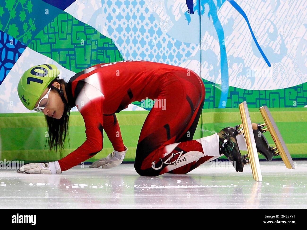 Canada's Kalyna Roberge gets up after crashing during the women's ...