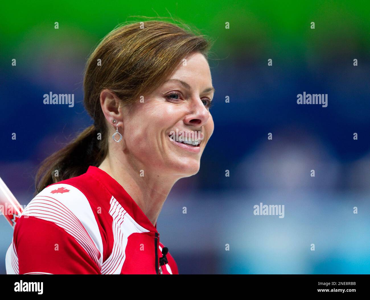 Team Canada skip Cheryl Bernard smiles while playing against Team ...