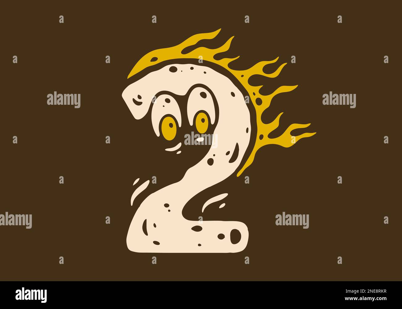illustration design of the number two having two eyes and a fire flame ...