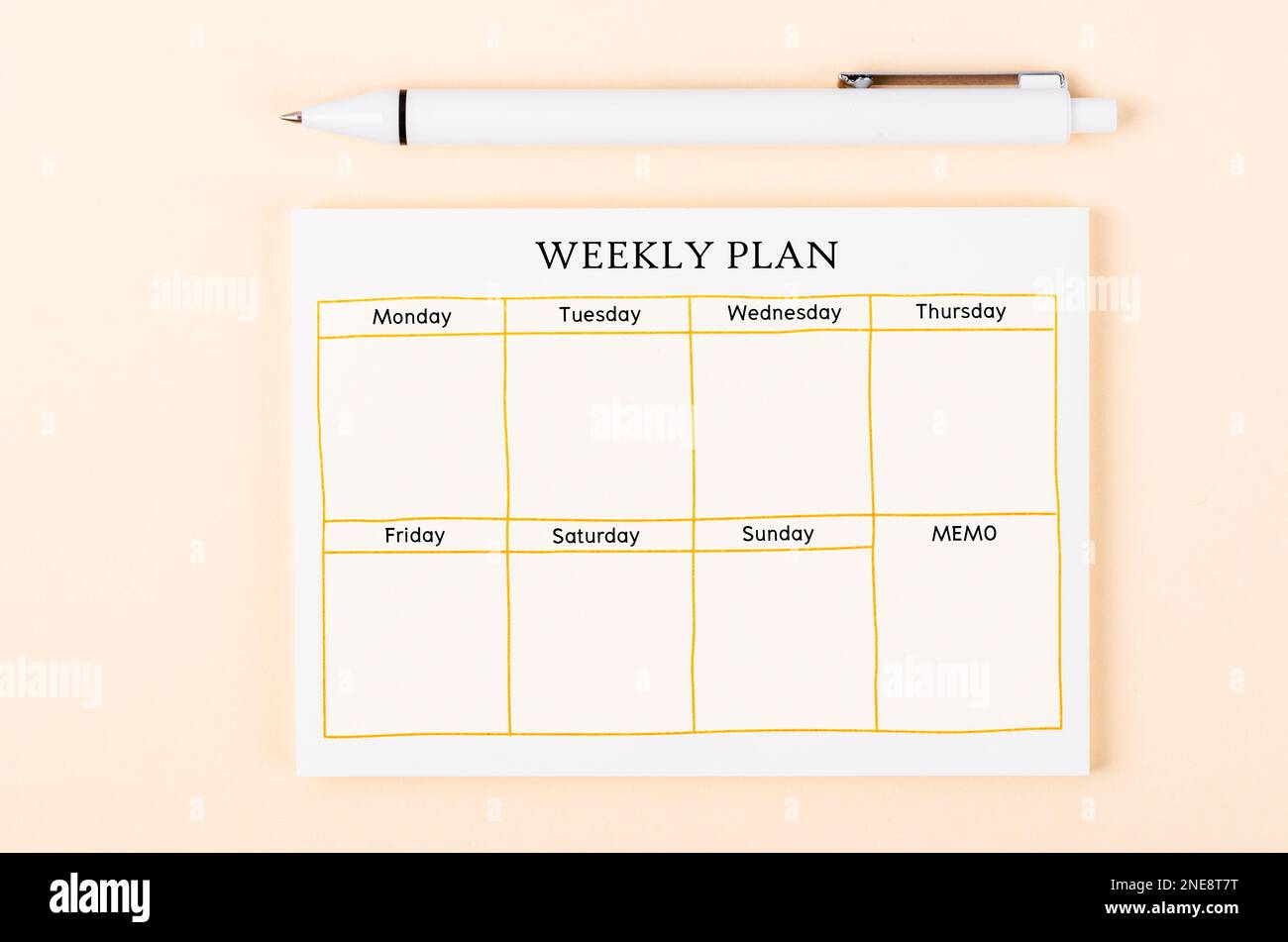 Blank weekly plan notice block on yellow colour background. Empty ...