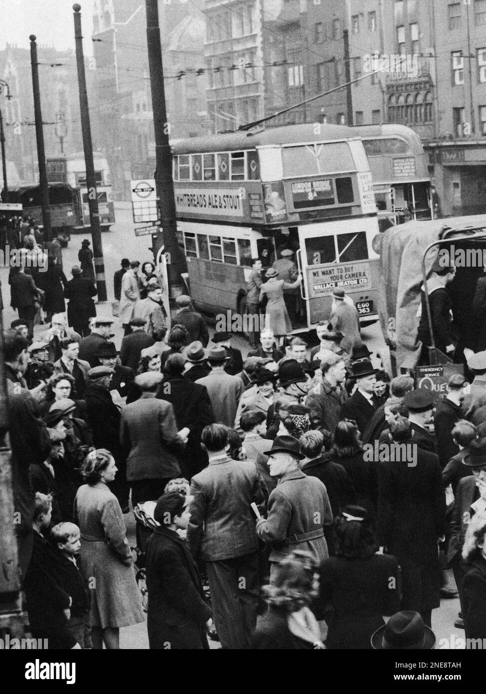 Army trucks were brought into use to carry passengers on some routes ...