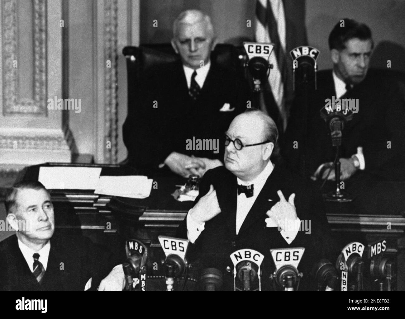 Britain's Prime Minister Winston Churchill giving his historic address ...