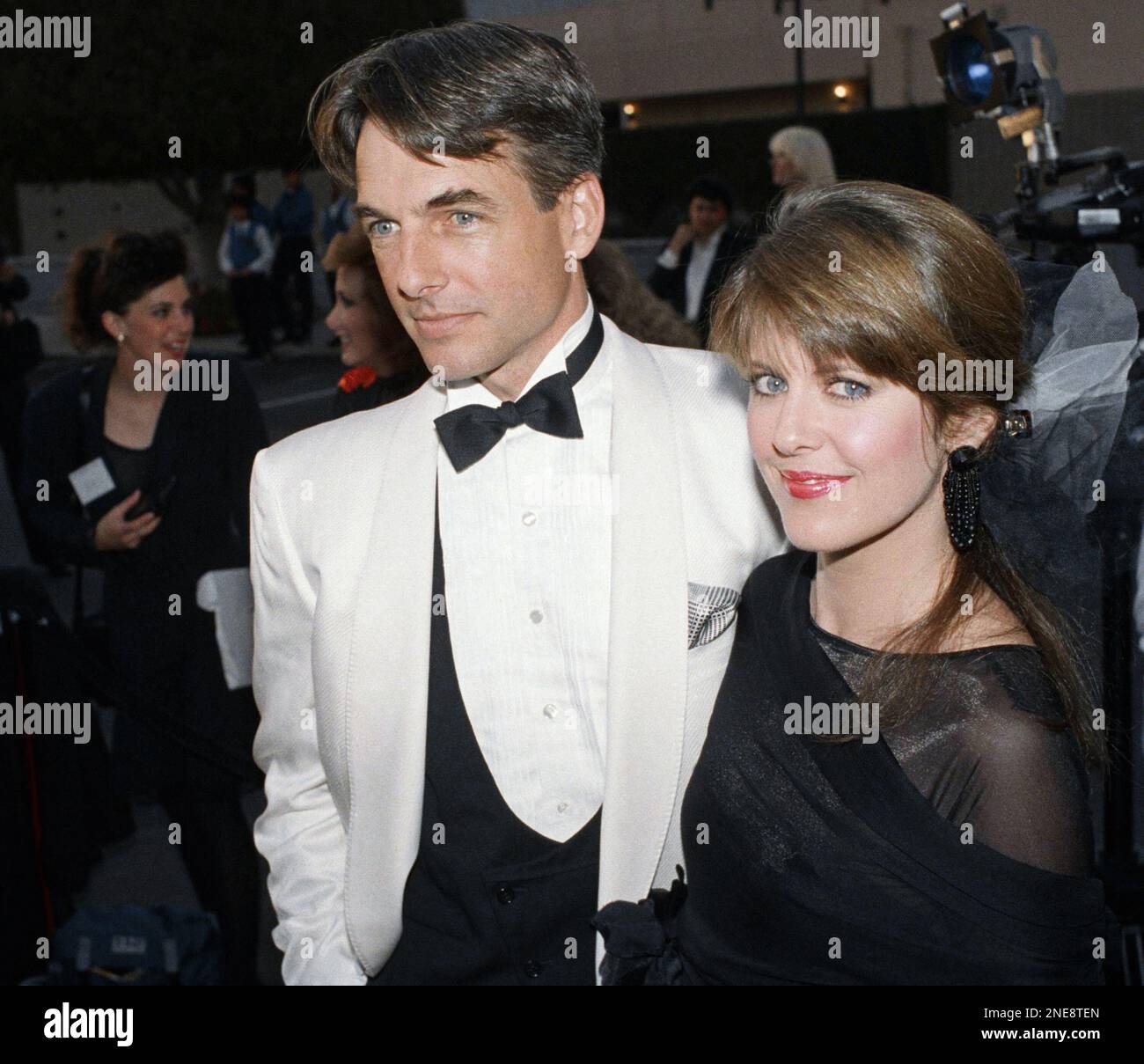Actor Mark Harmon stands with wife actress Pam Dawber outside the ...