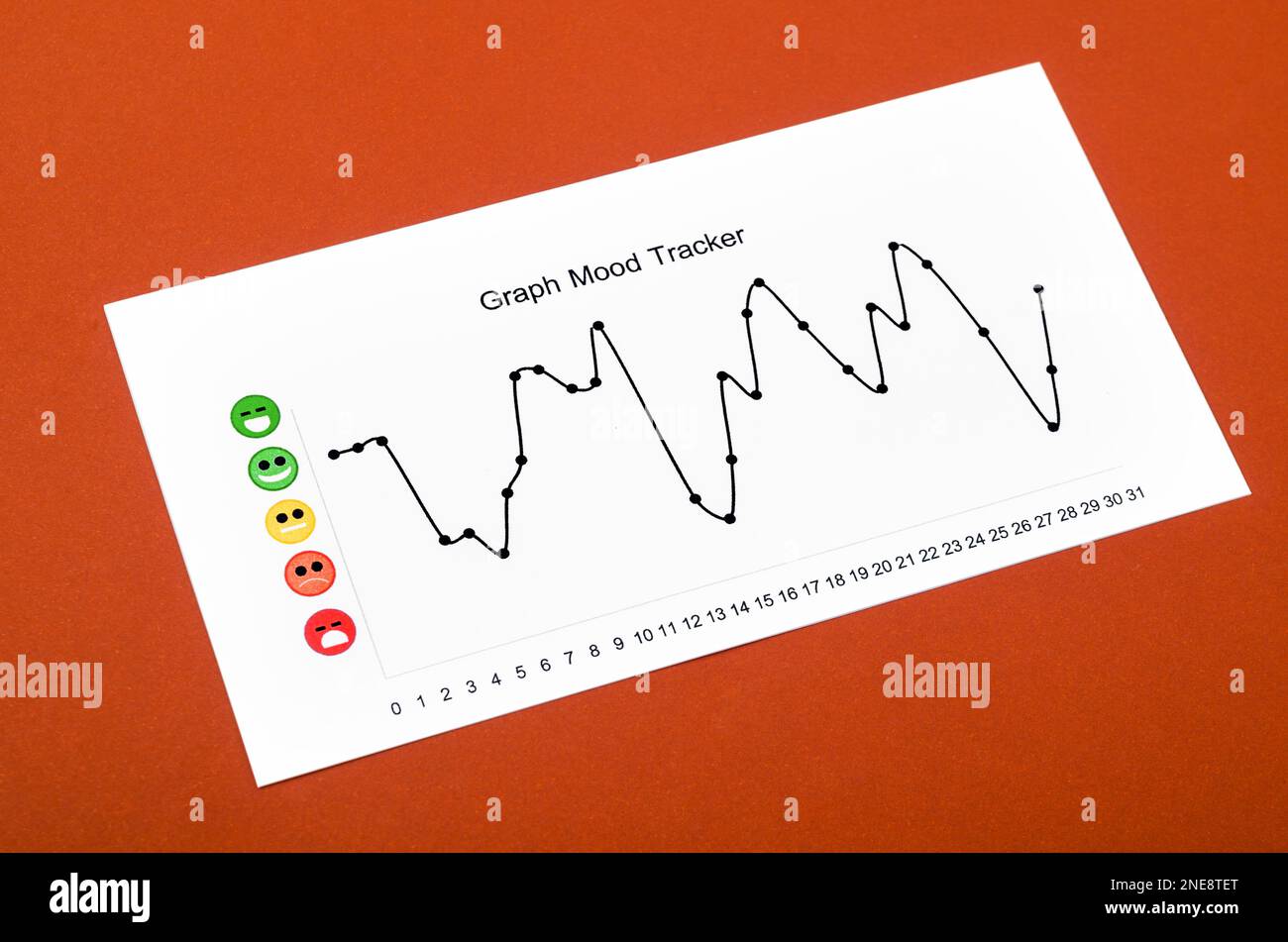 Graph mood tracker report medical on red background Stock Photo - Alamy