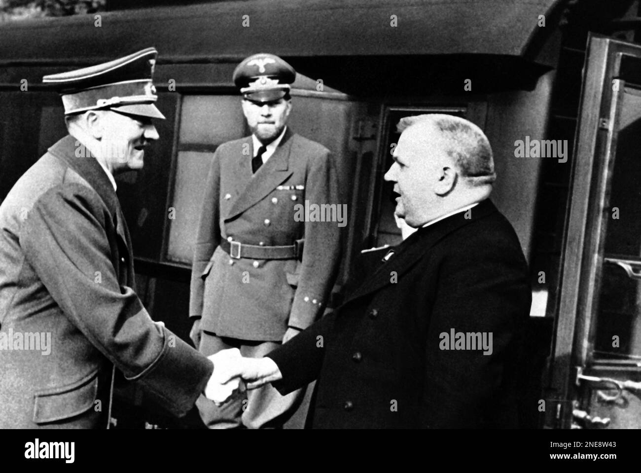 German Chancellor Adolf Hitler greets Slovakian President Jozef Tiso ...