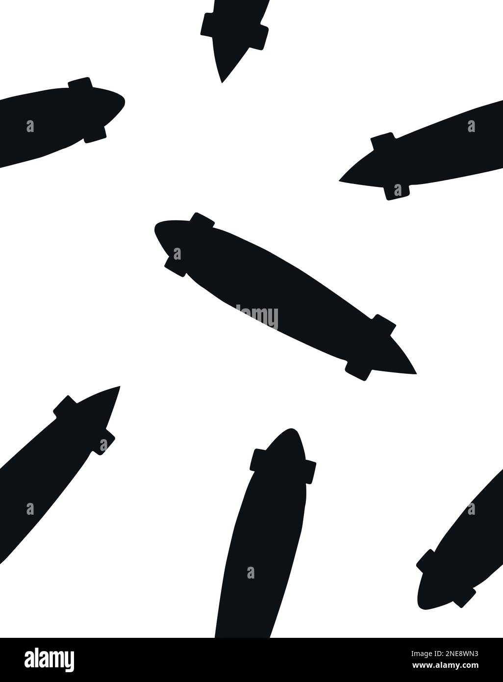 Vector seamless pattern of hand drawn longboard skateboard silhouette ...