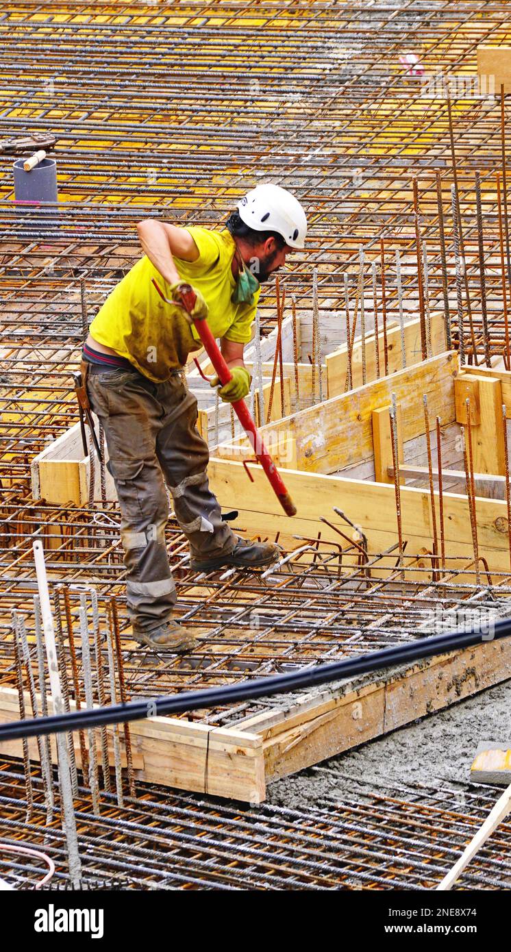 Concrete pouring in the construction of a block of flats in Barcelona ...