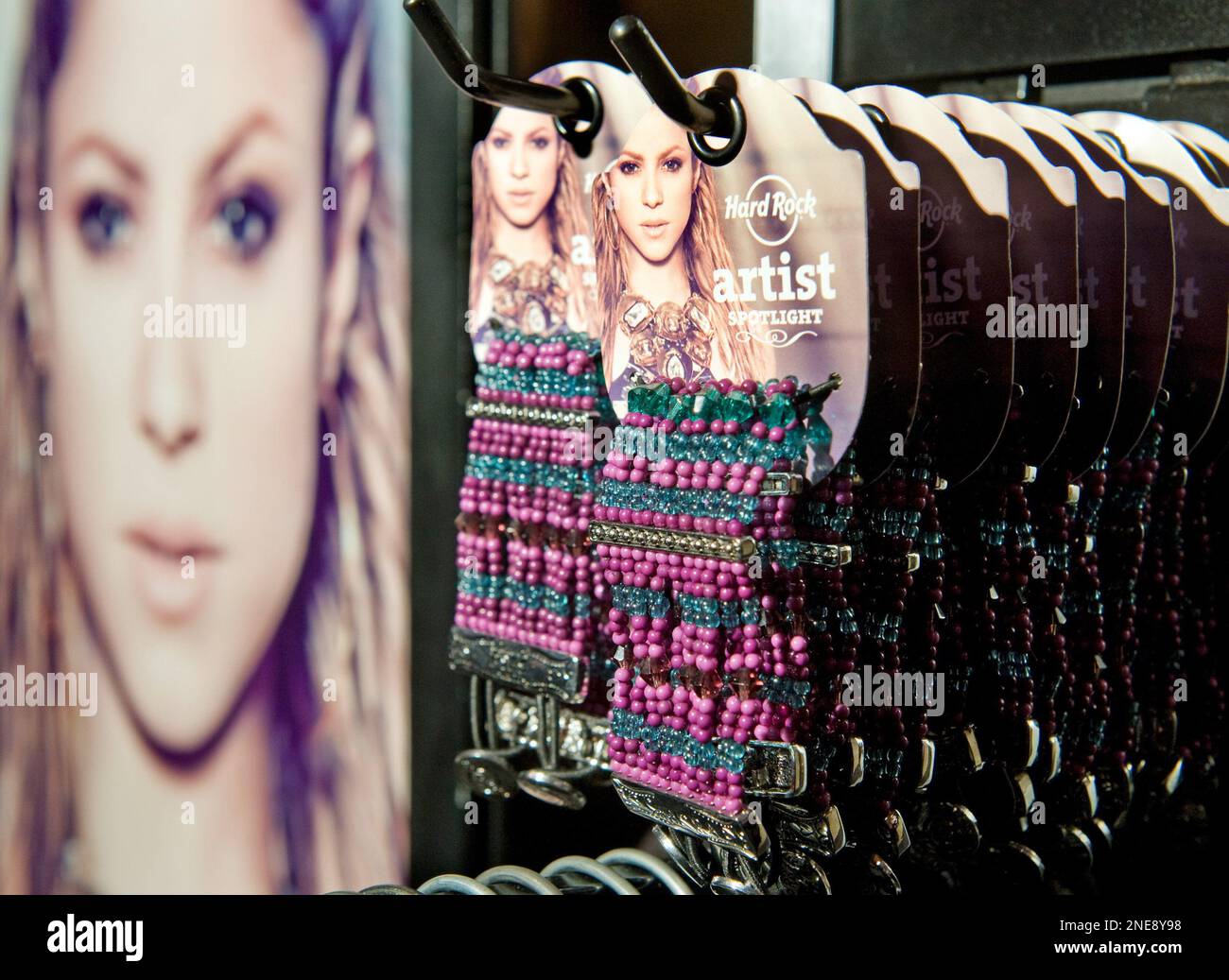 Shakira Artist Spotlight bracelets are seen on sale at the Hard Rock ...