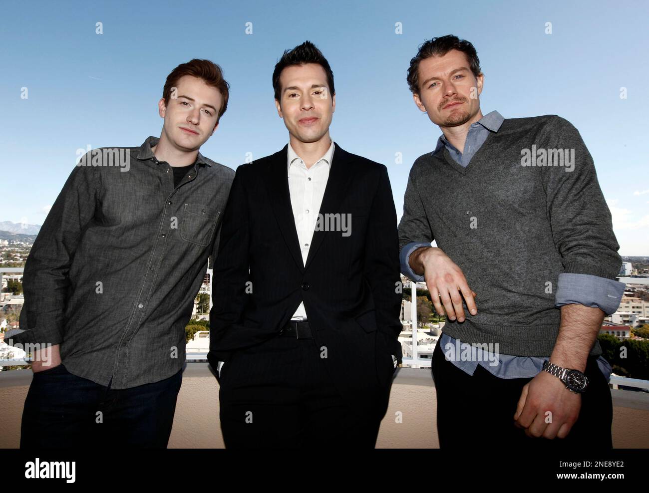 Cast members Jon Seda, center, Joseph Mazzello, left, and James Badge ...