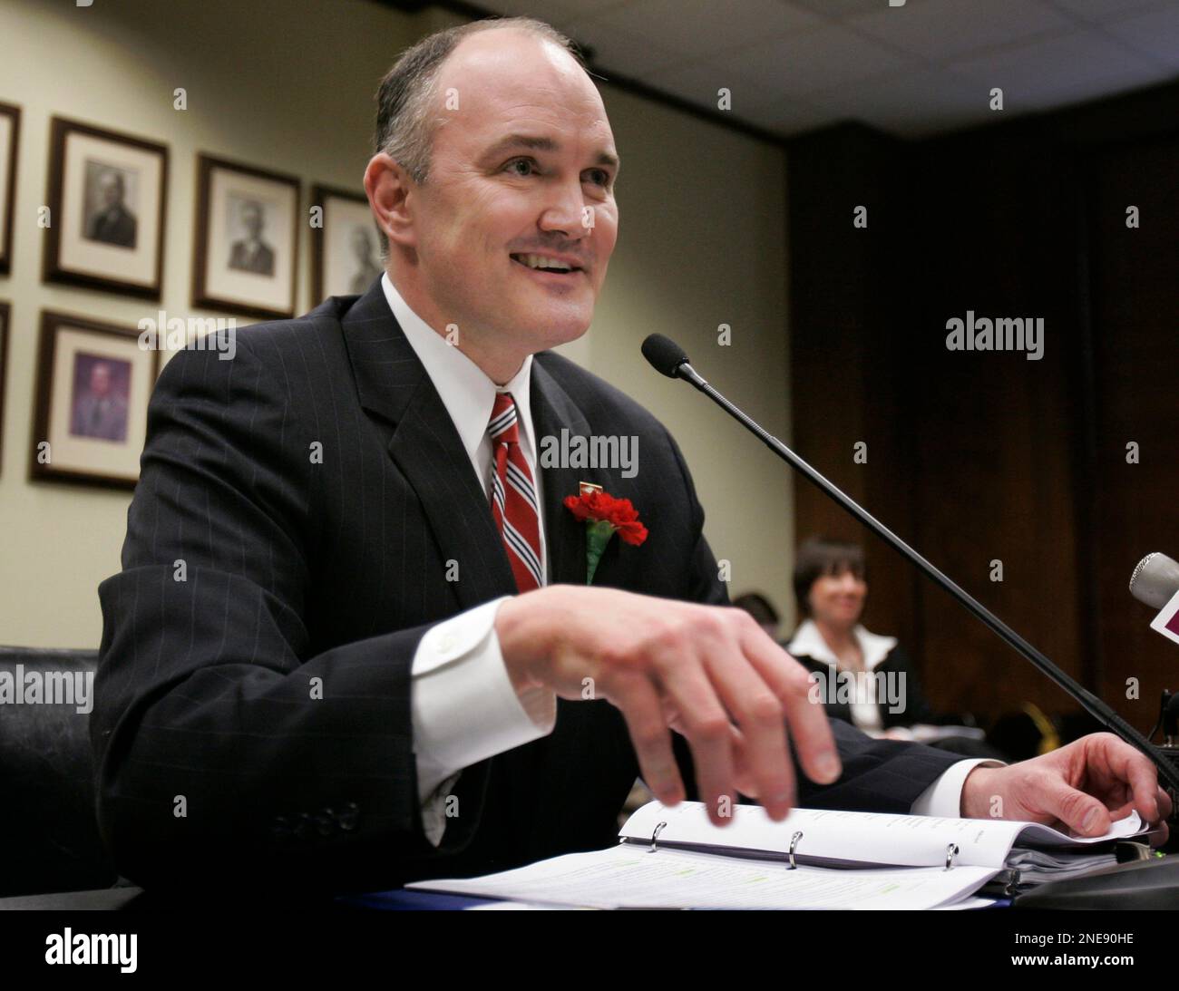 Arkansas House Speaker Robbie Wills, D-Conway, speaks to members of the ...