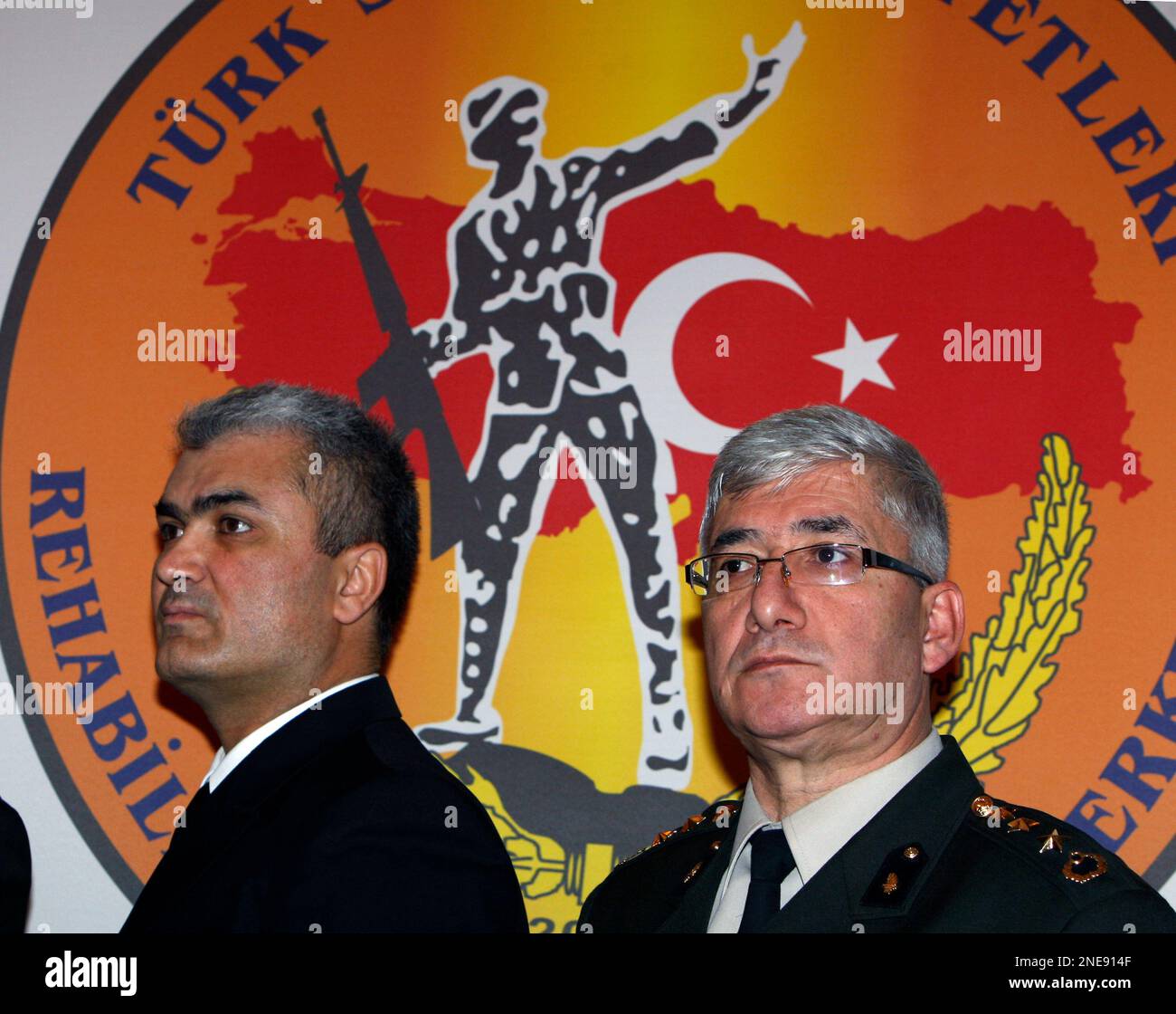 Unidentified Turkish army officers seen during a ceremony at the army's ...