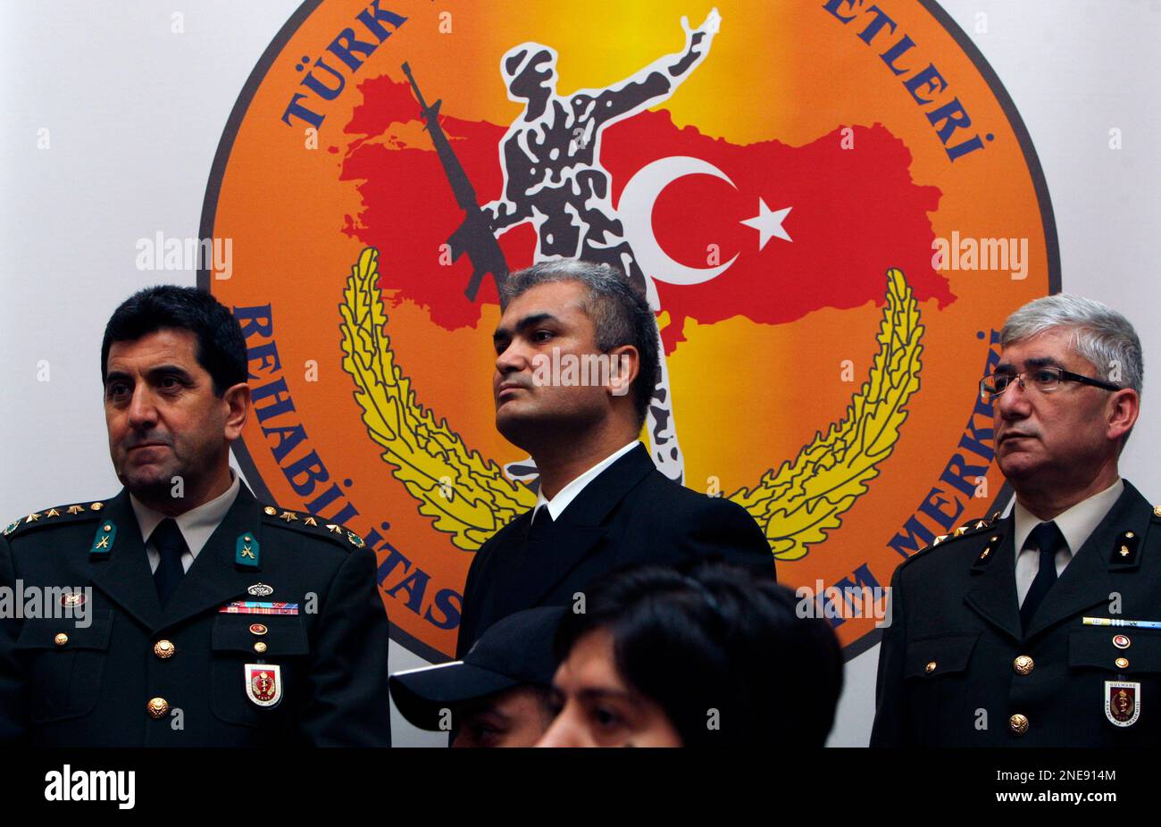 Unidentified Turkish army officers seen during a ceremony at the army's ...
