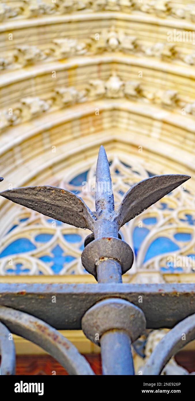 Detail of the architecture, grille and door of the Gothic style ...
