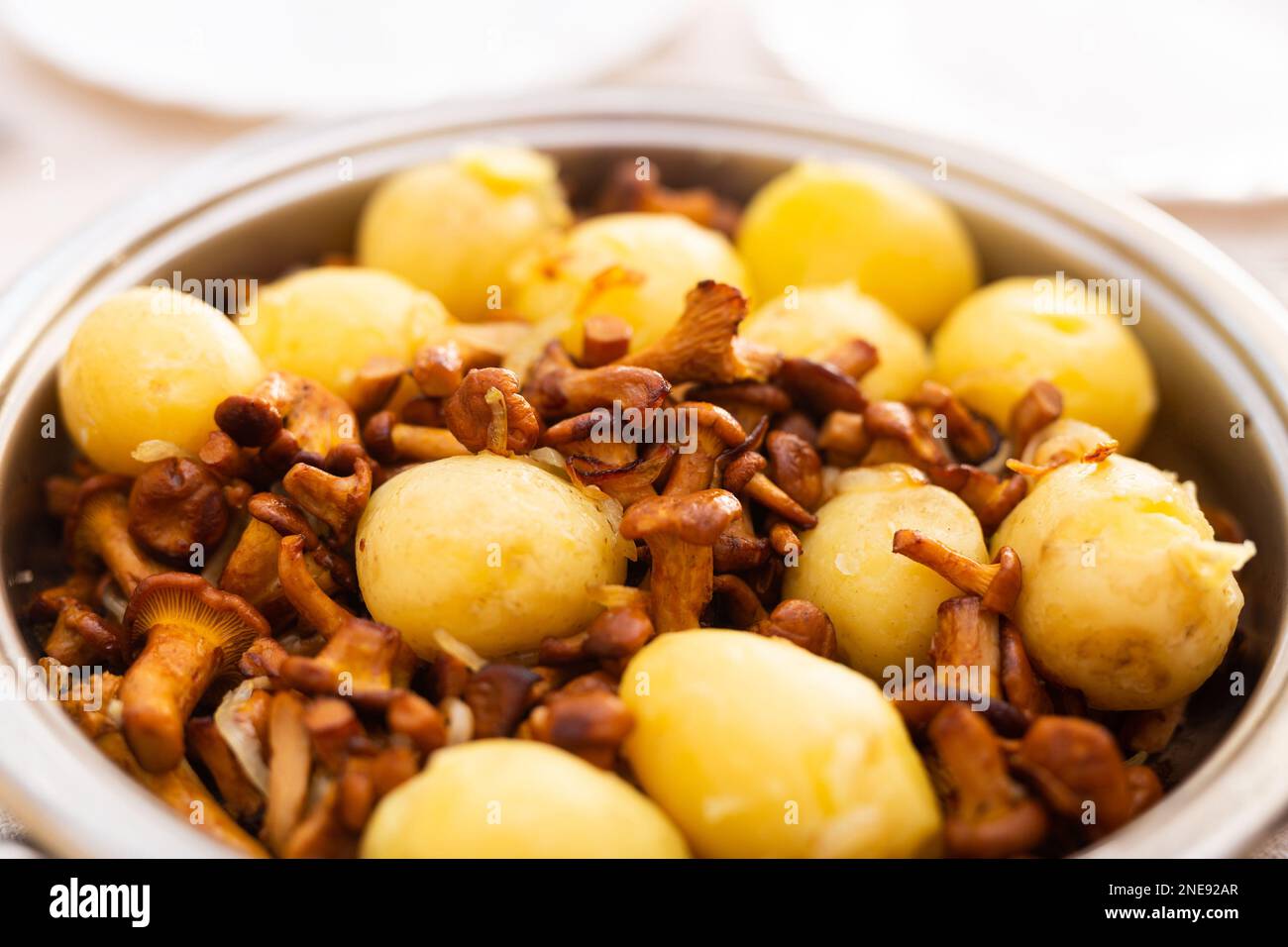 traditional dishes of Eastern European cuisine. Fried chanterelles with ...