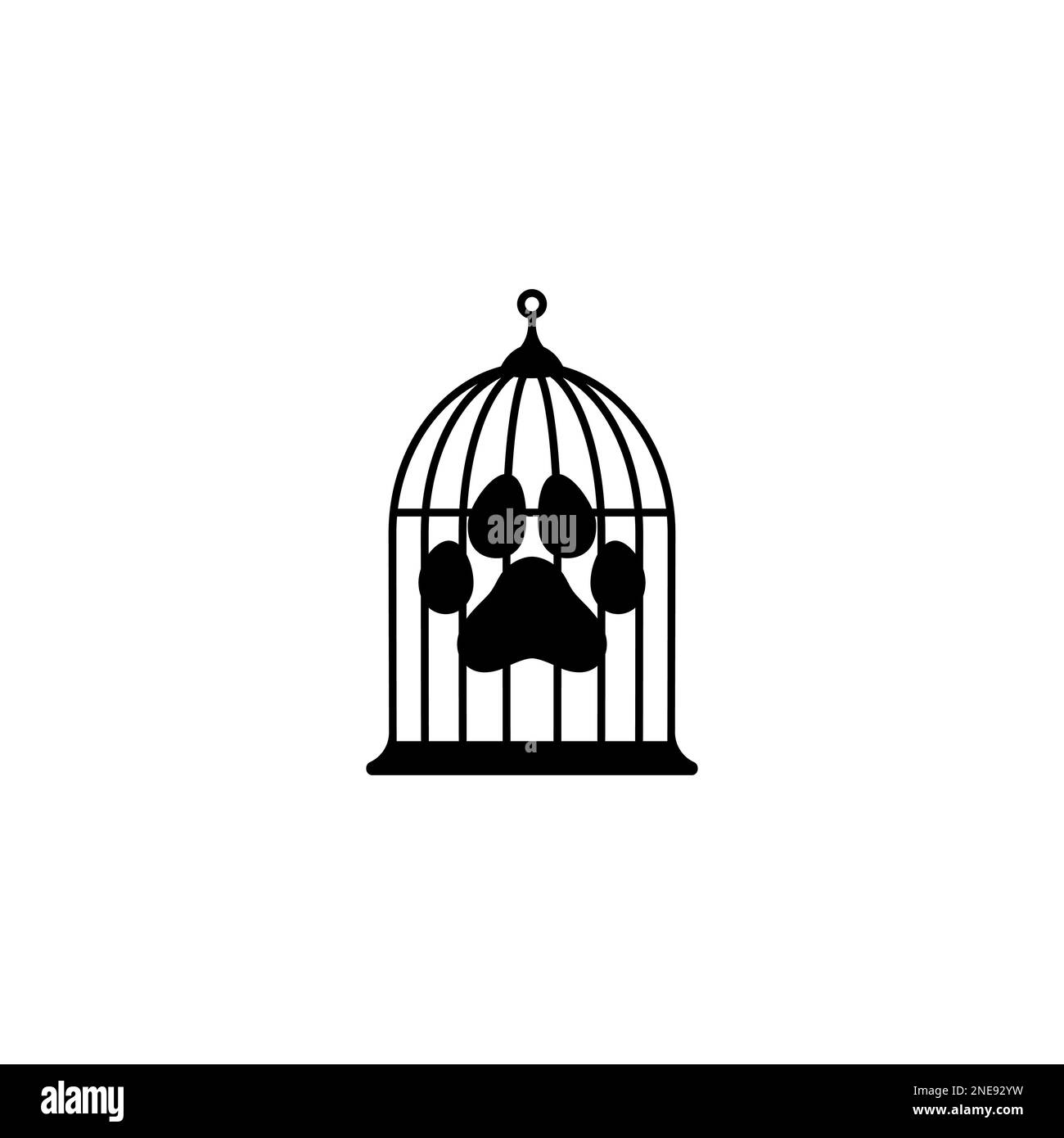 Locked cage with paw trace icon. Trap, imprisonment, jail concept. Line ...