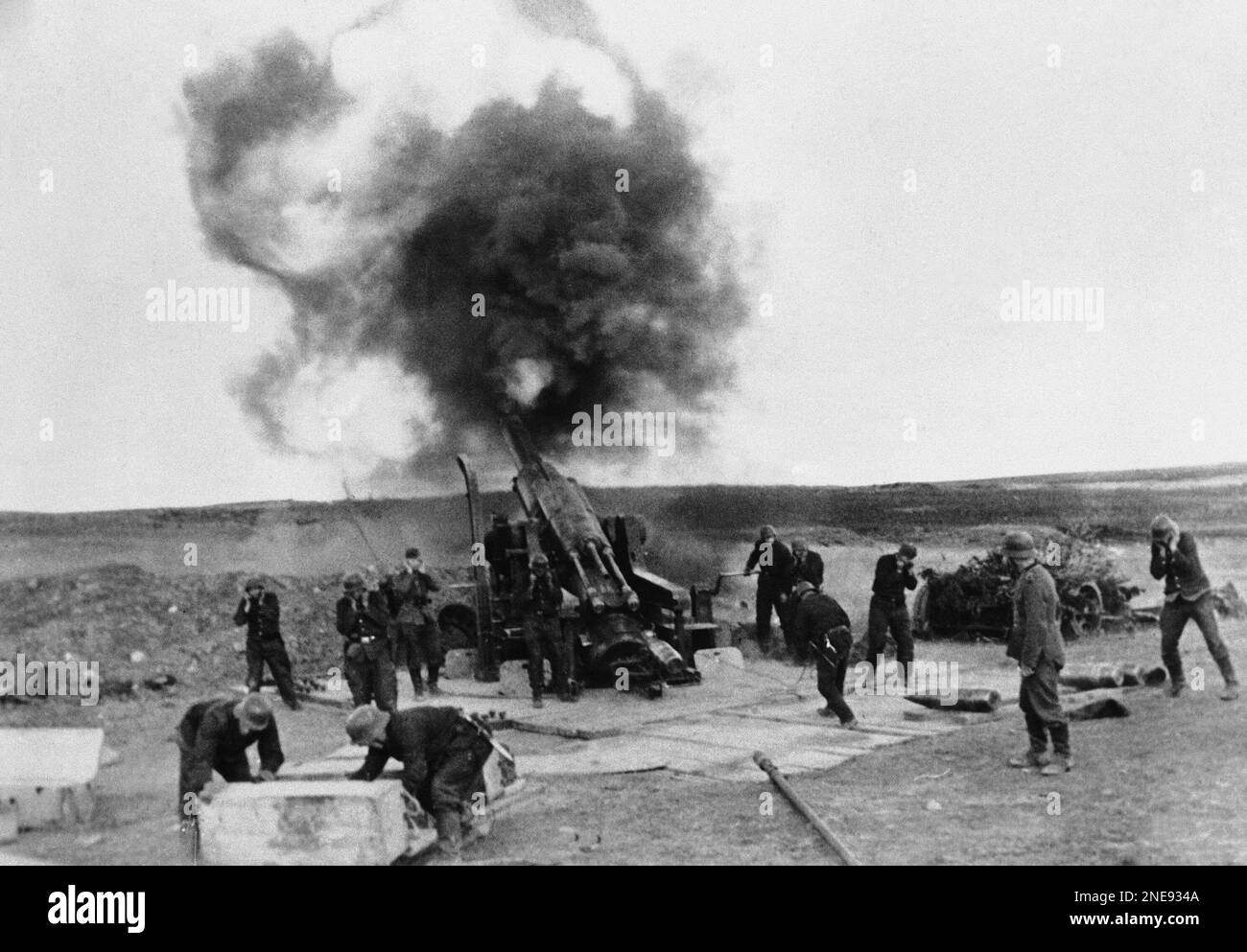 A shell burst from German heavy artillery in action on the eastern ...