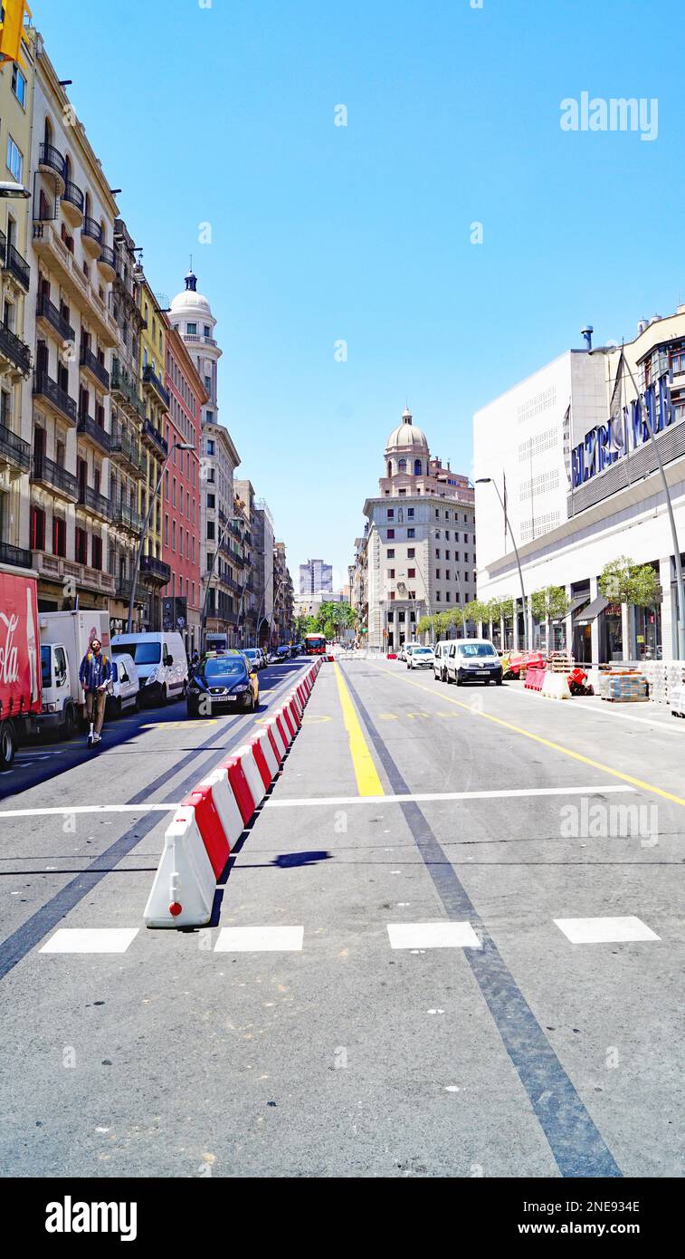 view of Pelayo street under construction, Barcelona, Catalunya, Spain ...