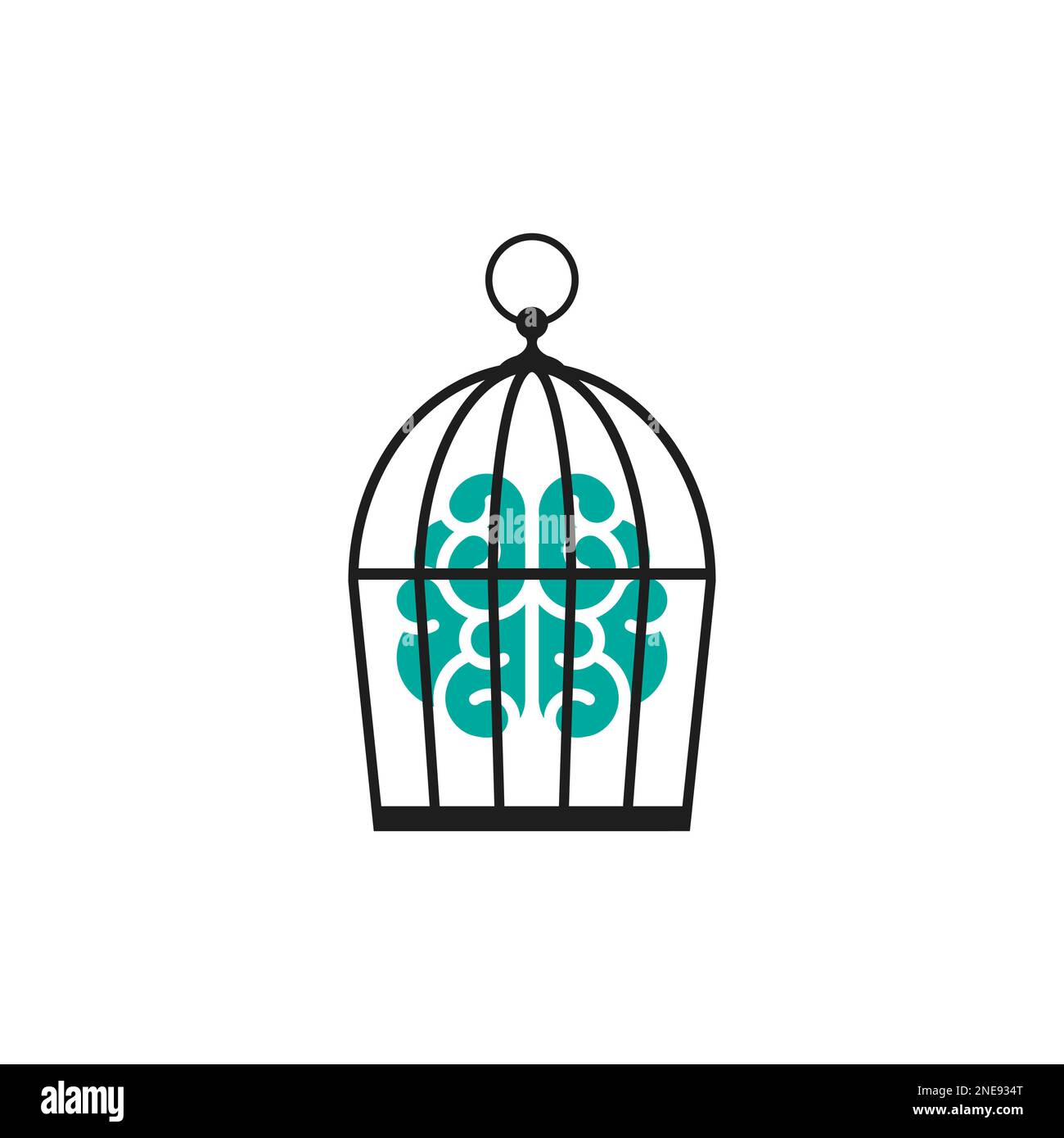 Locked golden bird cage with brain. Trap, imprisonment, jail concept ... Locked golden bird cage with brain. Trap, imprisonment, jail concept ...
