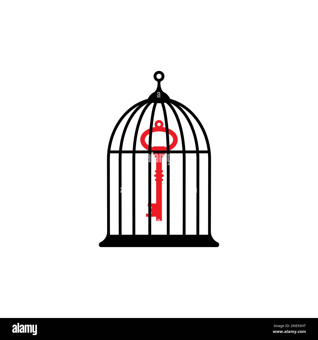 Locked bird cage with red vintage key. Limitation of thinking concept ...