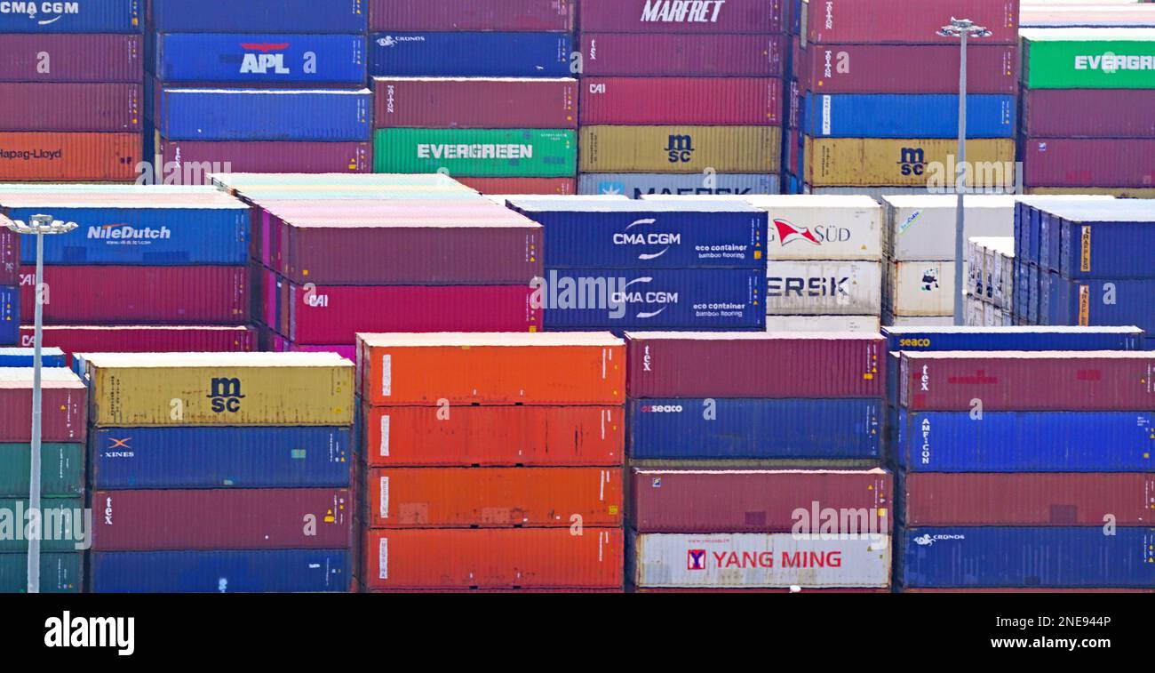 Containers and cranes in the industrial area of the port of Barcelona ...