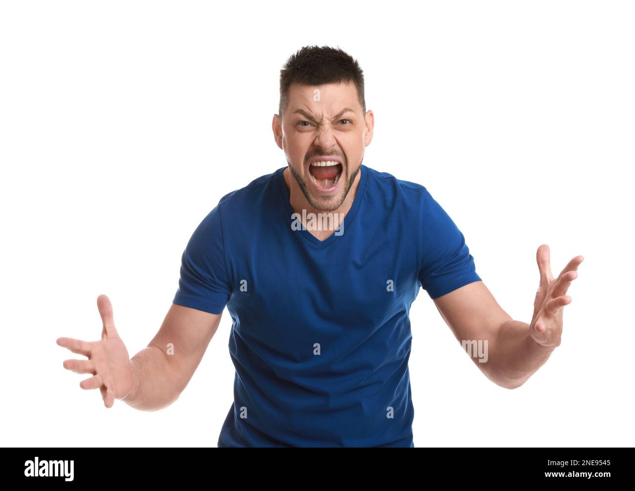 Angry man yelling on white background. Hate concept Stock Photo - Alamy