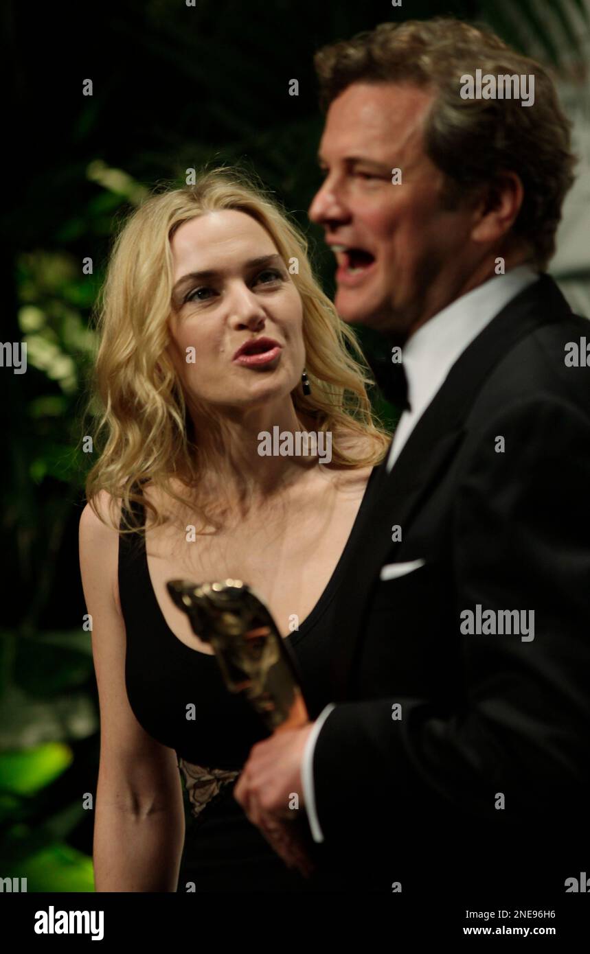 British actor Colin Firth, right, accompanied by British actress Kate ...