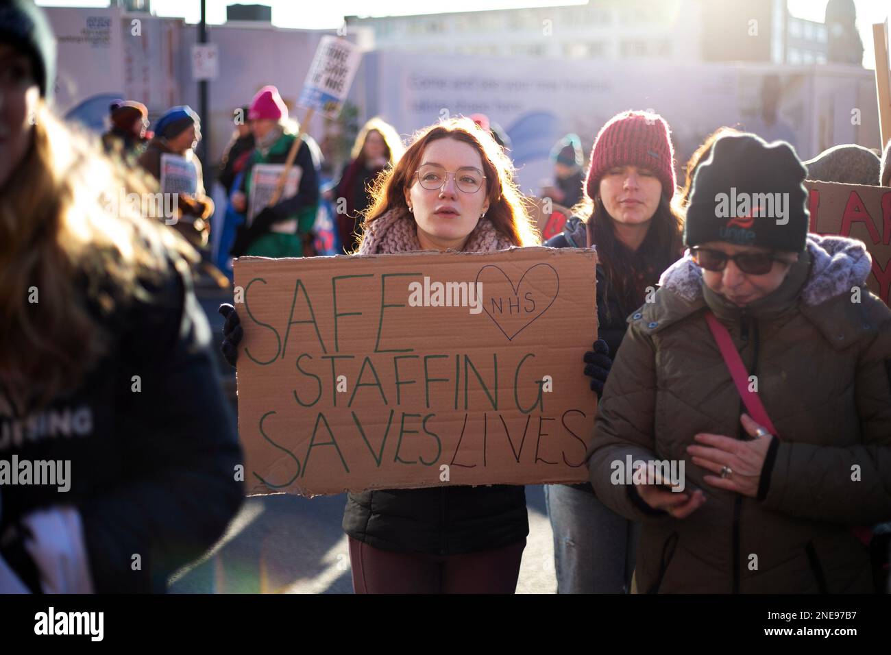 Nurses striking on the picket line outside Leeds General Infirmary ...