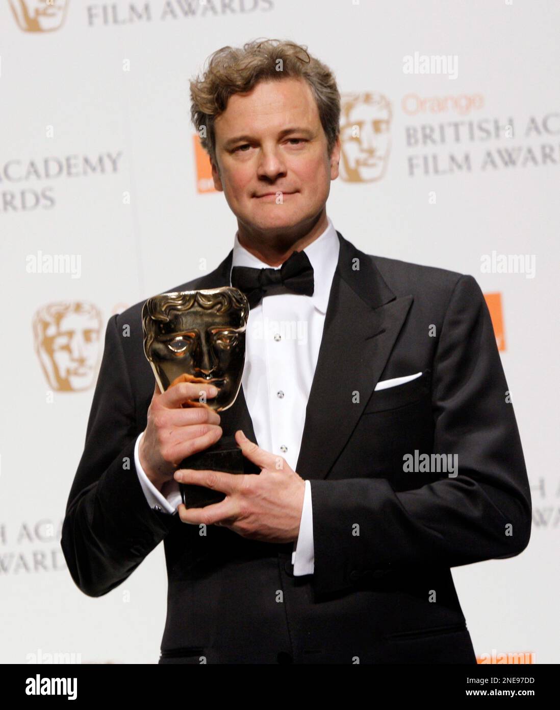 British actor Colin Firth poses with his award after winning Best Actor ...