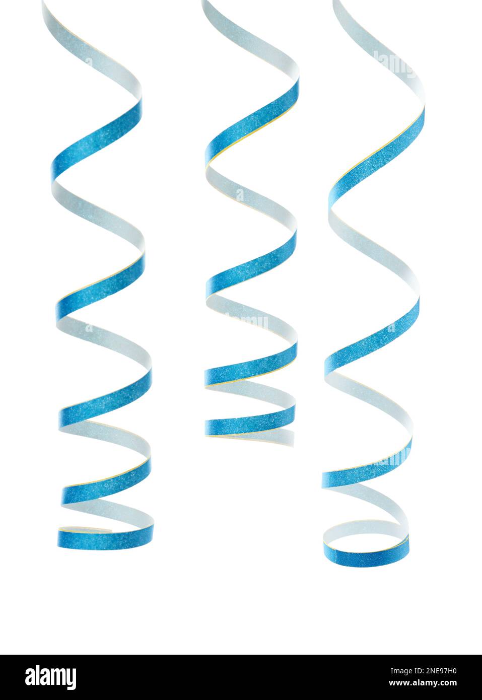 Light blue serpentine streamers on white background. Festive decor ...
