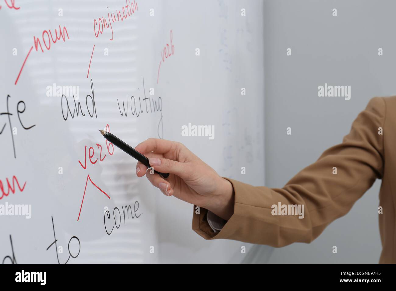 English teacher giving lesson near whiteboard, closeup Stock Photo - Alamy
